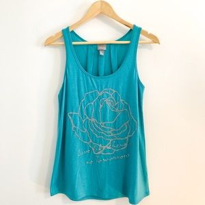Vanity | Tops | Turquoise Tank Beaded Rose And Sparkly Letters | Poshmark
